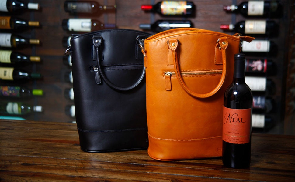 SACHI Leather 2-bottle Wine Tote, Insulated Leakproof Carrier - Etsy