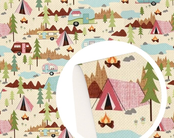 Tent Camping Pattern Faux Leather Sheet, Synthetic Leather for Crafts ...