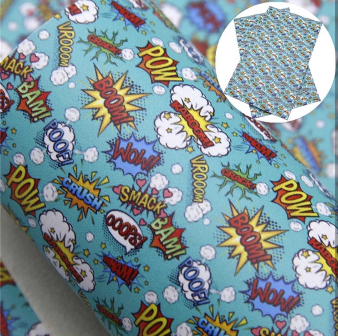 Dessin animé pow boom poof bam motif feuille de faux cuir, cuir ...