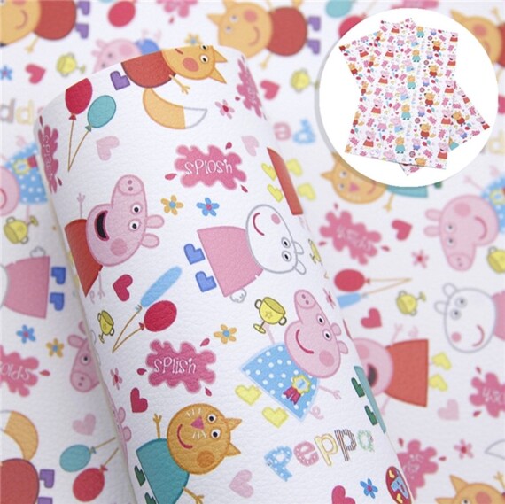 Peppa Pig Pattern Faux Leather Sheet Synthetic Leather for - Etsy