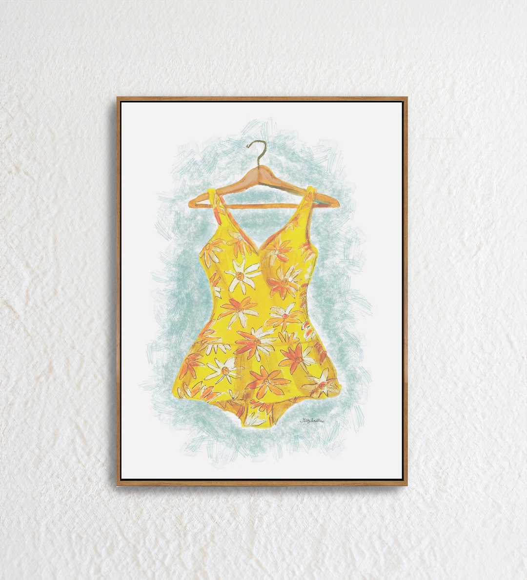 Retro Yellow Daisy Bathing Suit Art Print by Kitty Smothers - Etsy