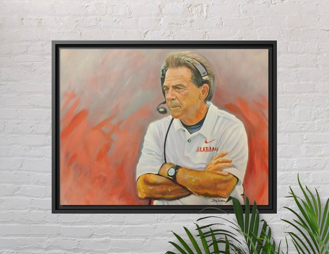 Nick Saban Crimson Roll Tide Art Print on Matte Canvas With Black Frame ...