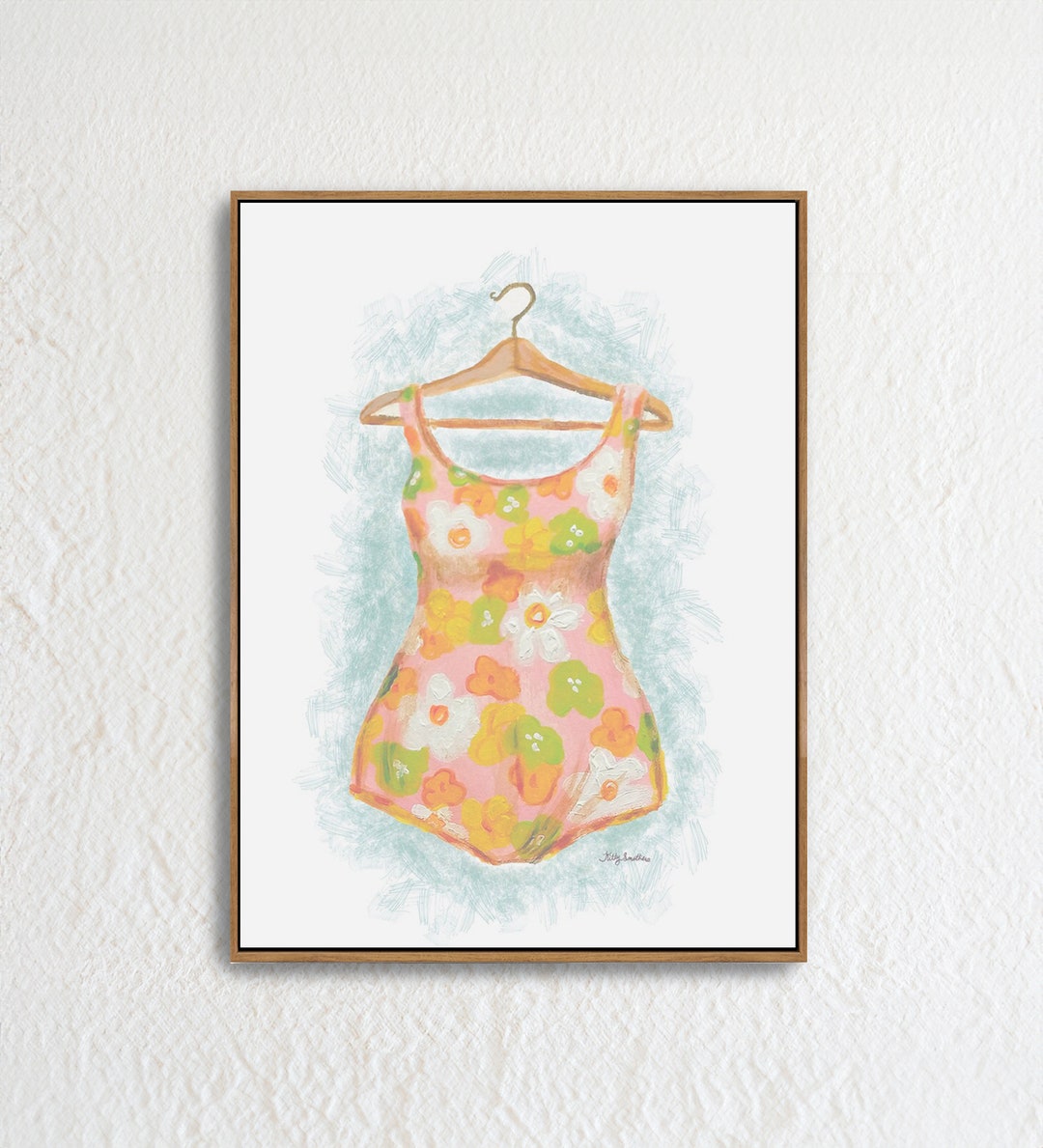Retro Pink Flower Power Bathing Suit Art Print by Kitty Smothers - Etsy