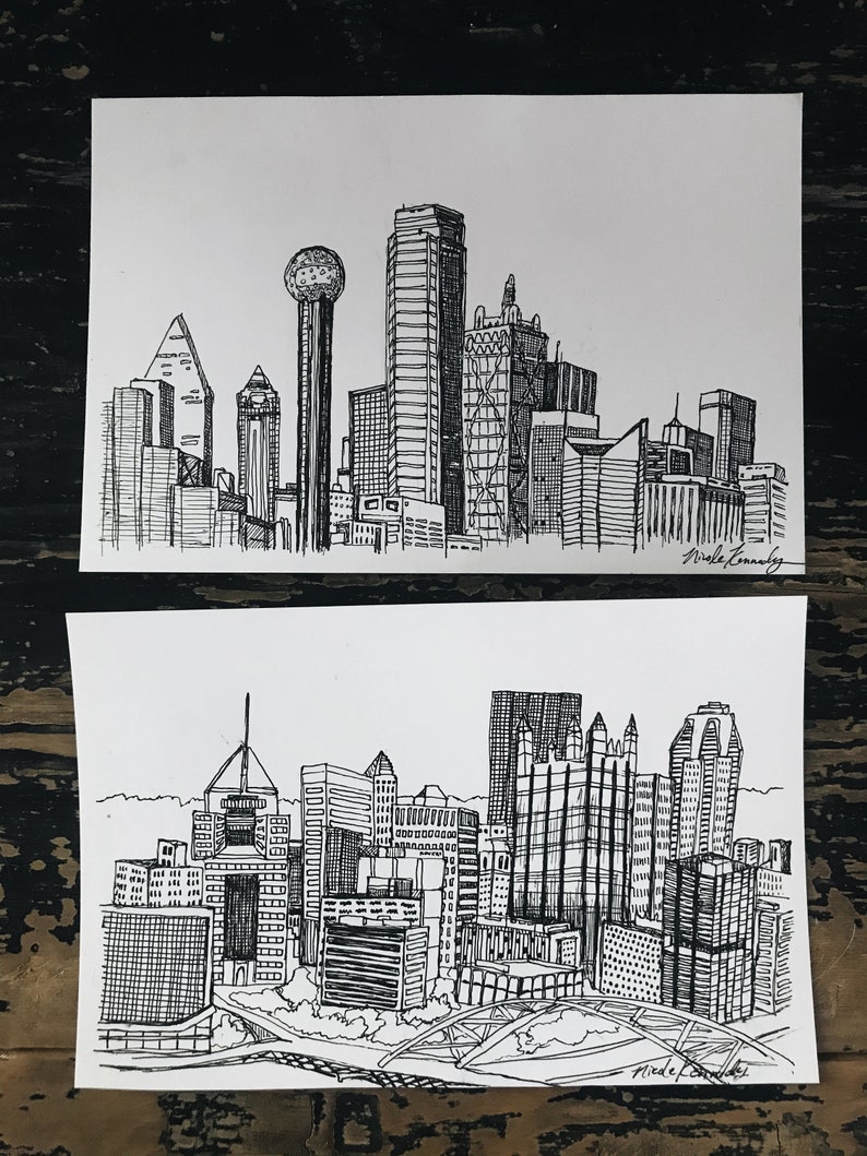 Dallas, Texas Skyline Drawing - Etsy