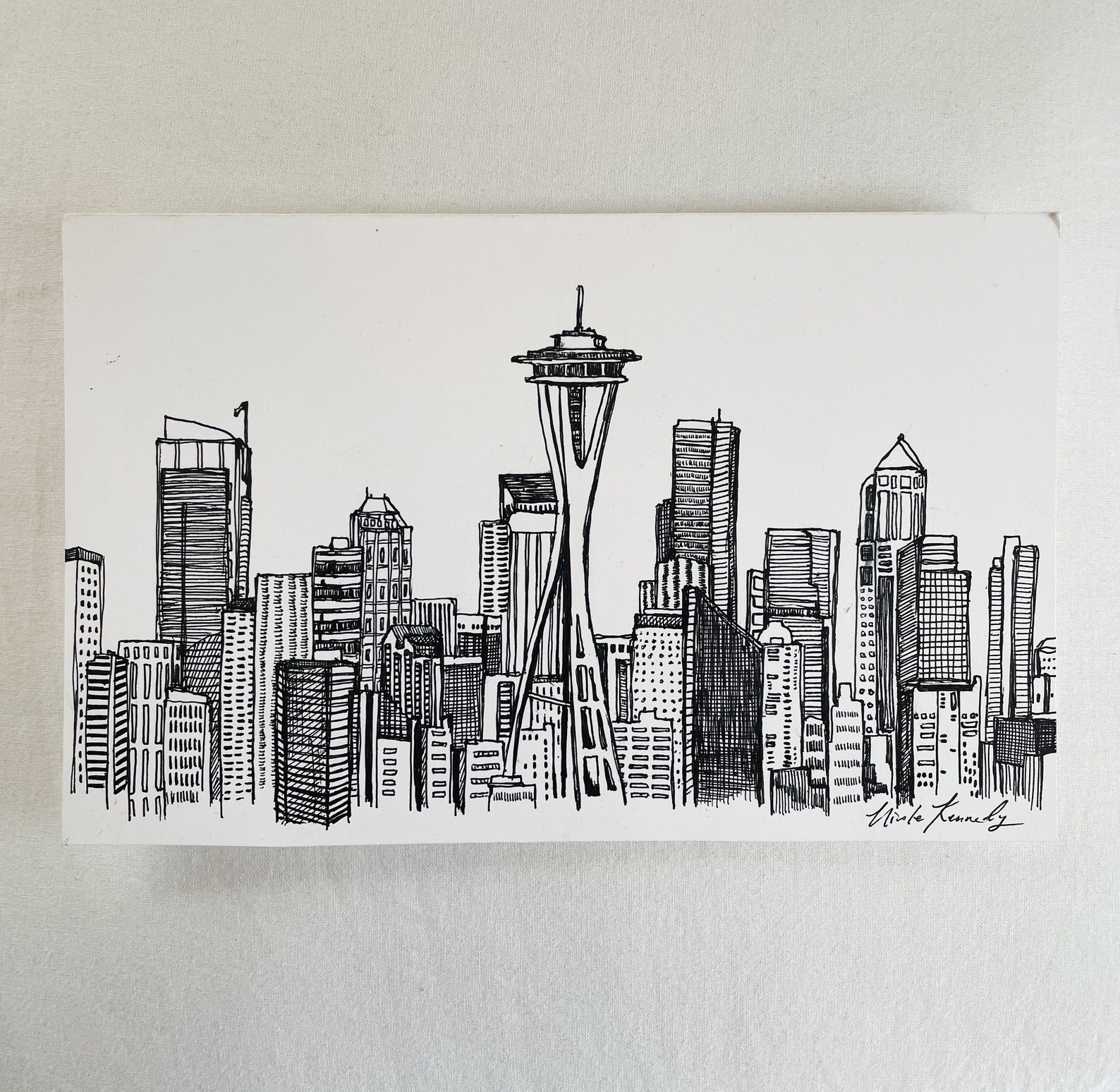 Seattle, Washington Drawing Print; Seattle Art; Seattle Print; 5x8 Inch ...