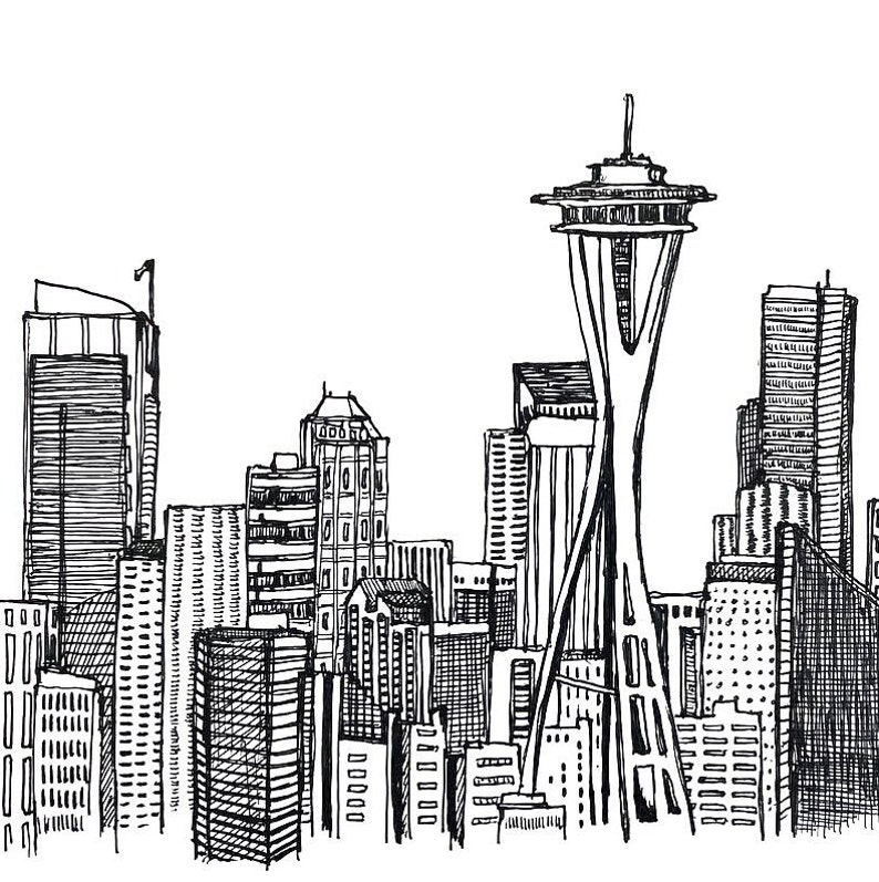 Seattle, Washington Drawing Print; Seattle Art; Seattle Print; 5x8 Inch ...