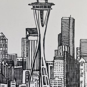 Seattle, Washington Drawing Print; Seattle Art; Seattle Print; 5x8 Inch ...