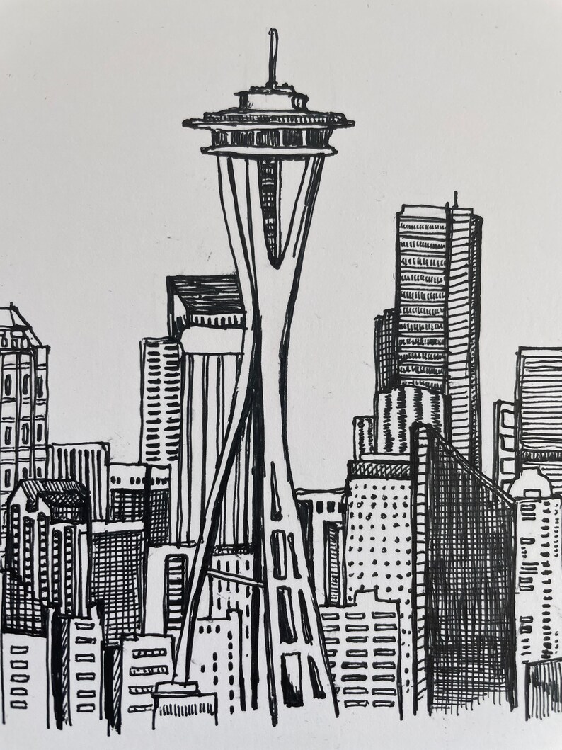 Seattle, Washington Drawing Print; Seattle Art; Seattle Print; 5x8 Inch ...