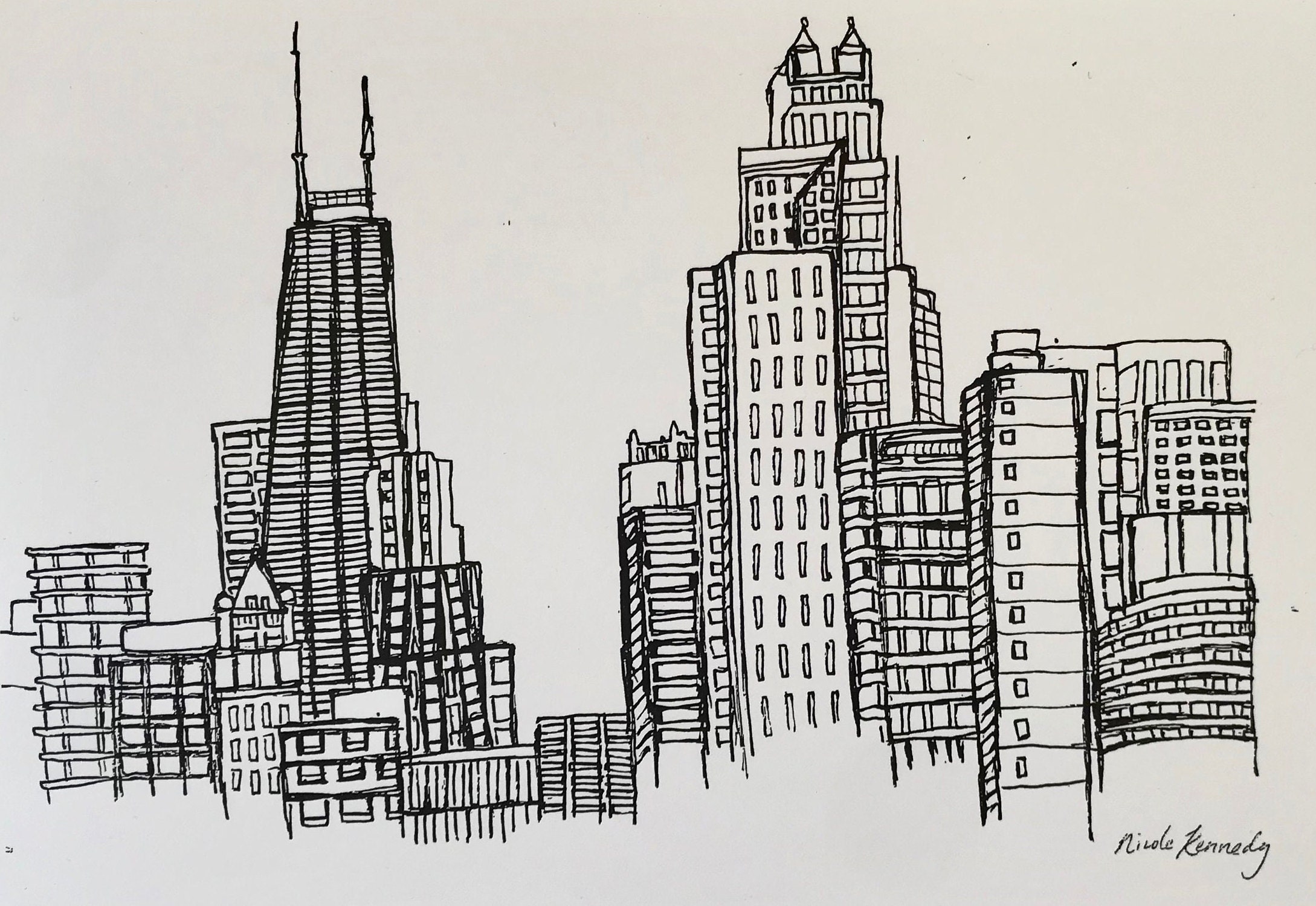 Chicago, Illinois Skyline Drawing Digital Download - Etsy
