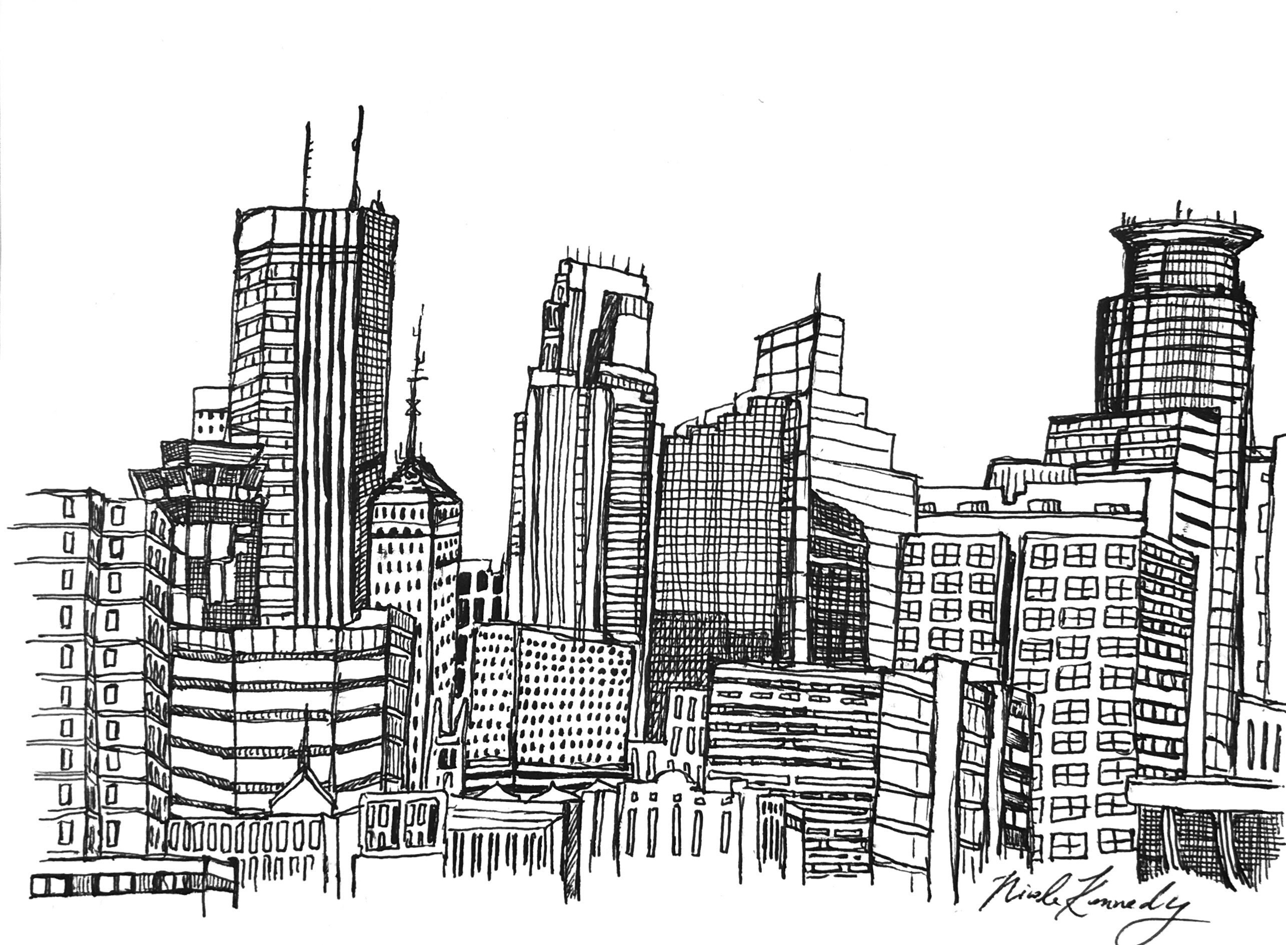 Minneapolis, Minnesota Skyline Drawing Digitial Download - Etsy