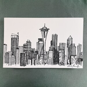 Seattle, Washington Drawing Print; Seattle Art; Seattle Print; 5x8 Inch ...