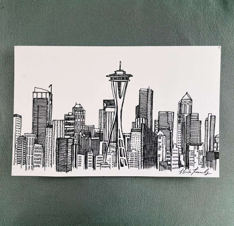 Seattle, Washington Drawing Print; Seattle Art; Seattle Print; 5x8 Inch ...