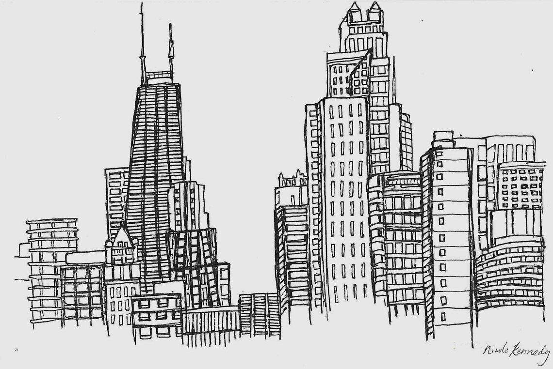 Chicago, Illinois Skyline Drawing Digital Download - Etsy