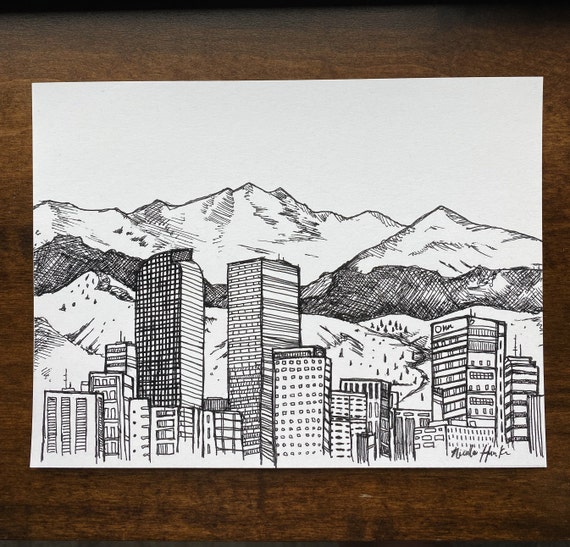 Denver Colorado Skyline Drawing Denver City Pen Drawing Ink - Etsy