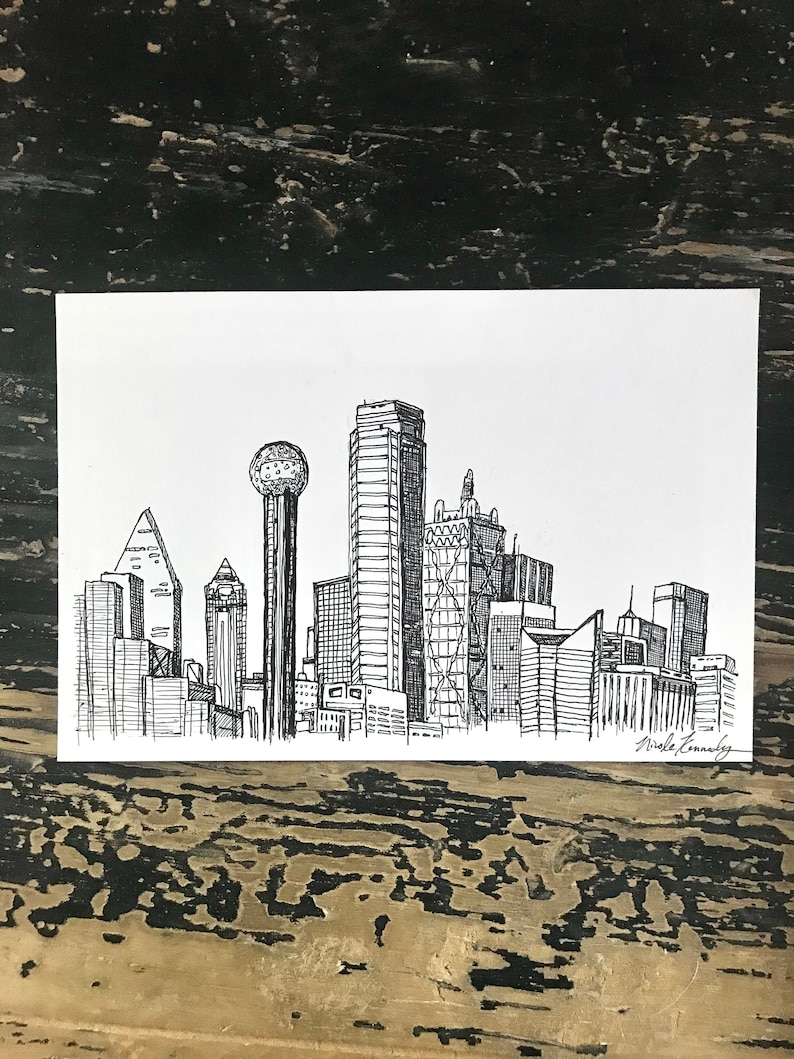 Dallas, Texas Skyline Drawing - Etsy