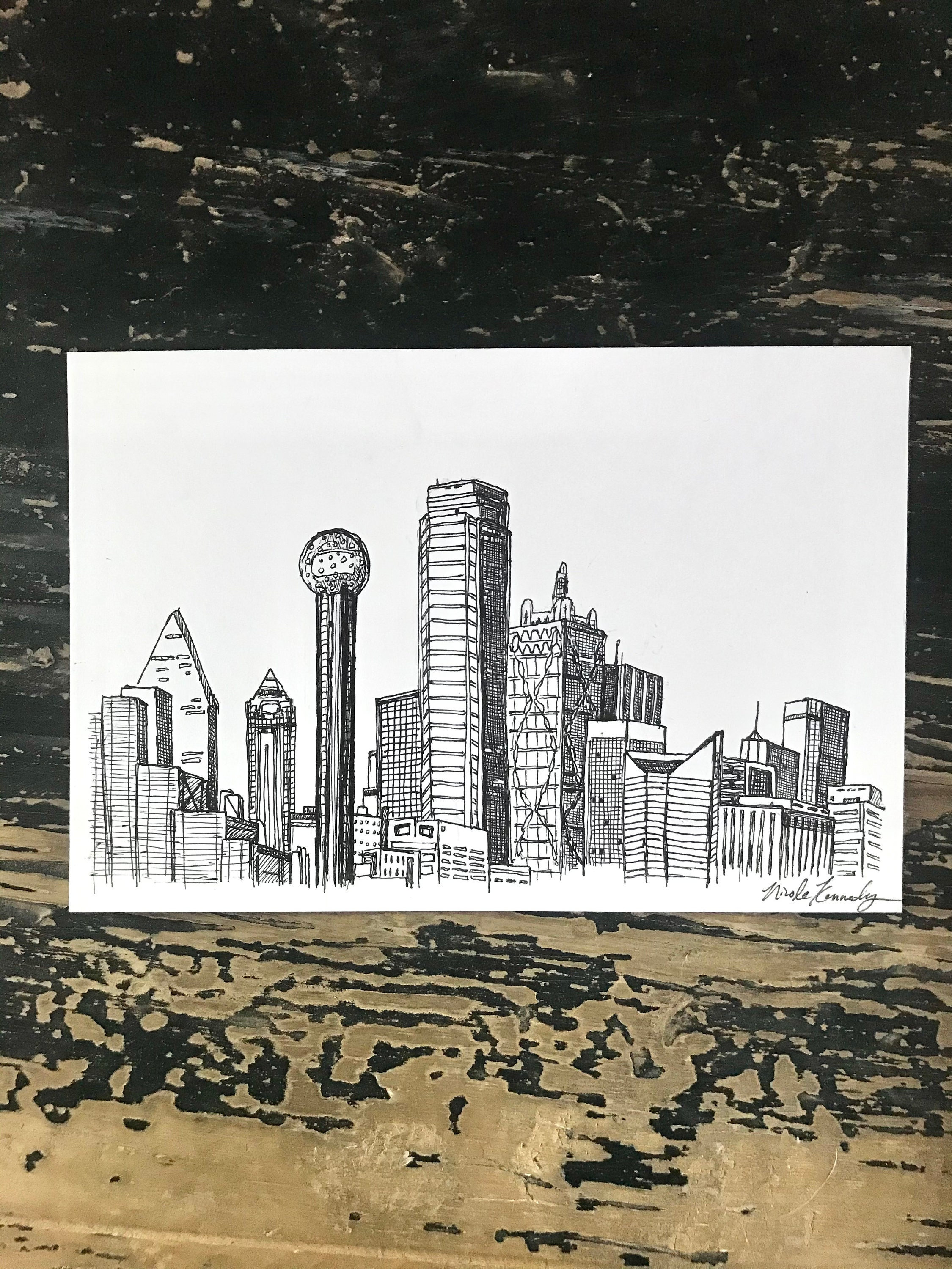 Dallas, Texas Skyline Drawing - Etsy
