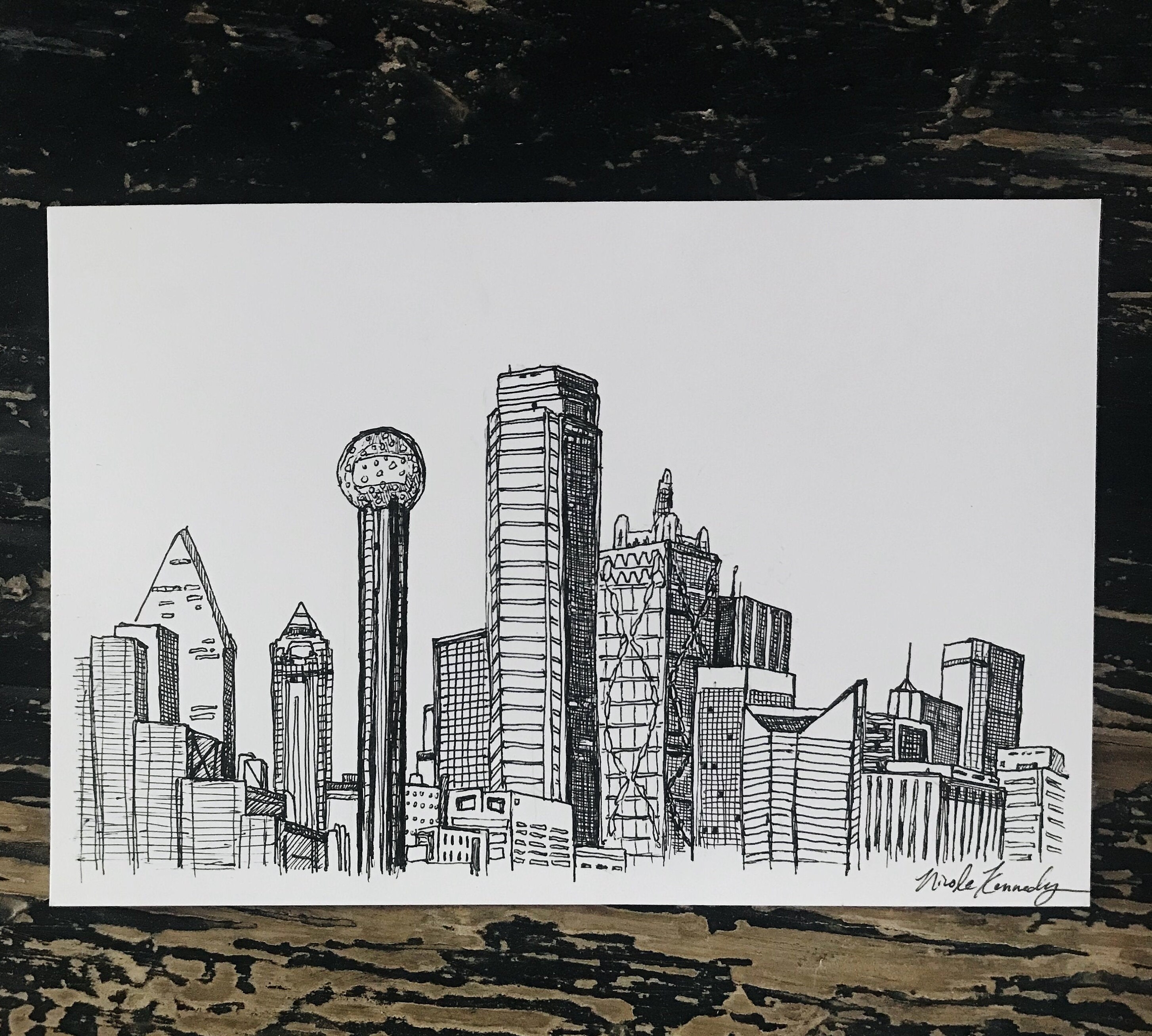 Dallas, Texas Skyline Drawing - Etsy