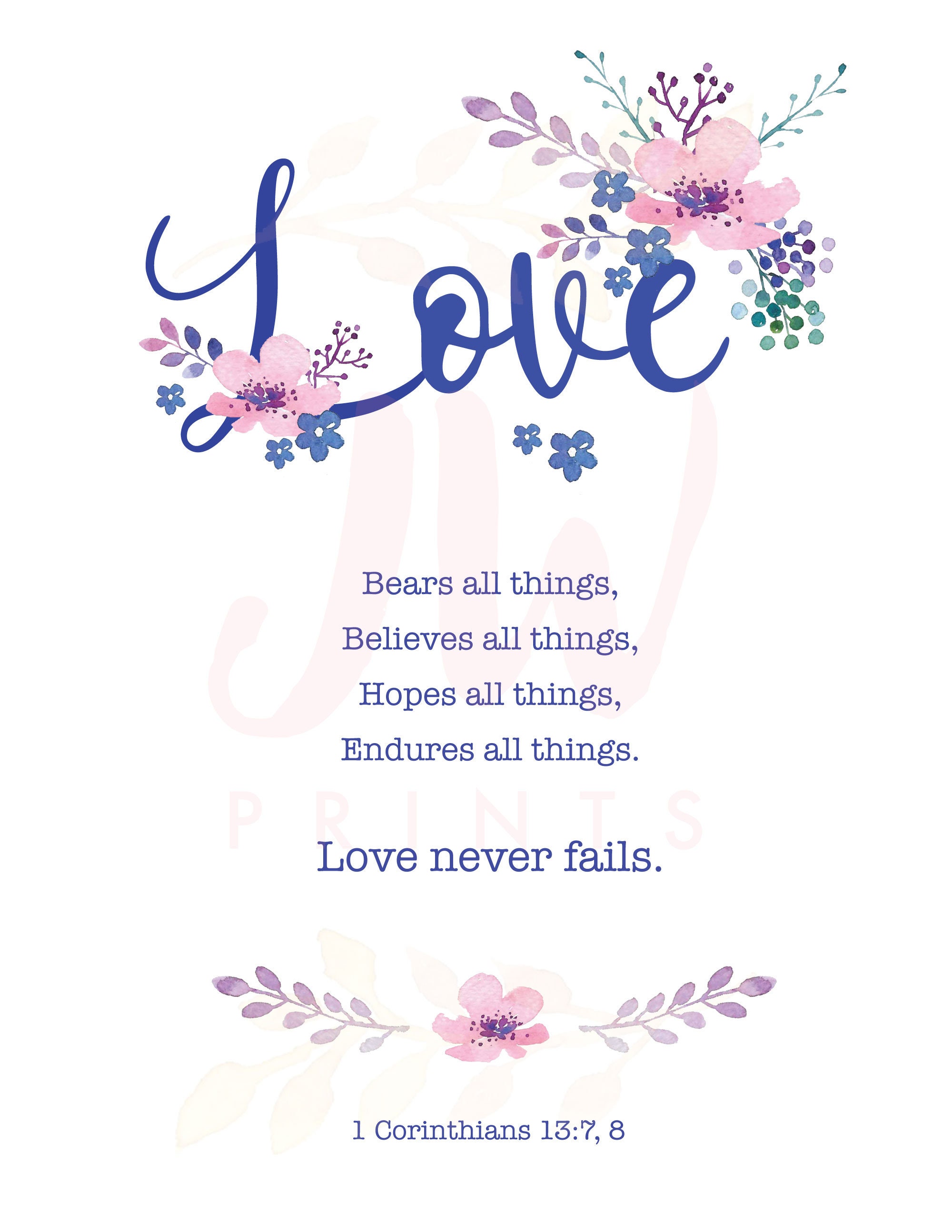Printable Art Love Never Fails NWT 1 Corinthians 13:7,8 - Etsy