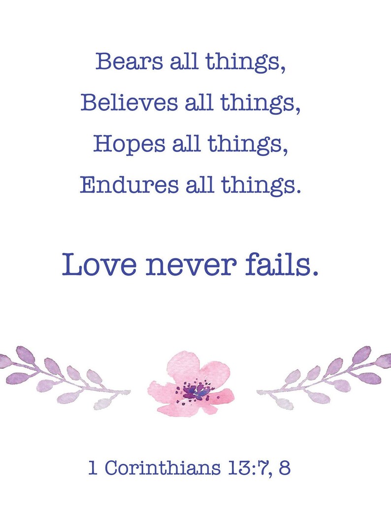 Printable Art Love Never Fails NWT 1 Corinthians 13:7,8 - Etsy
