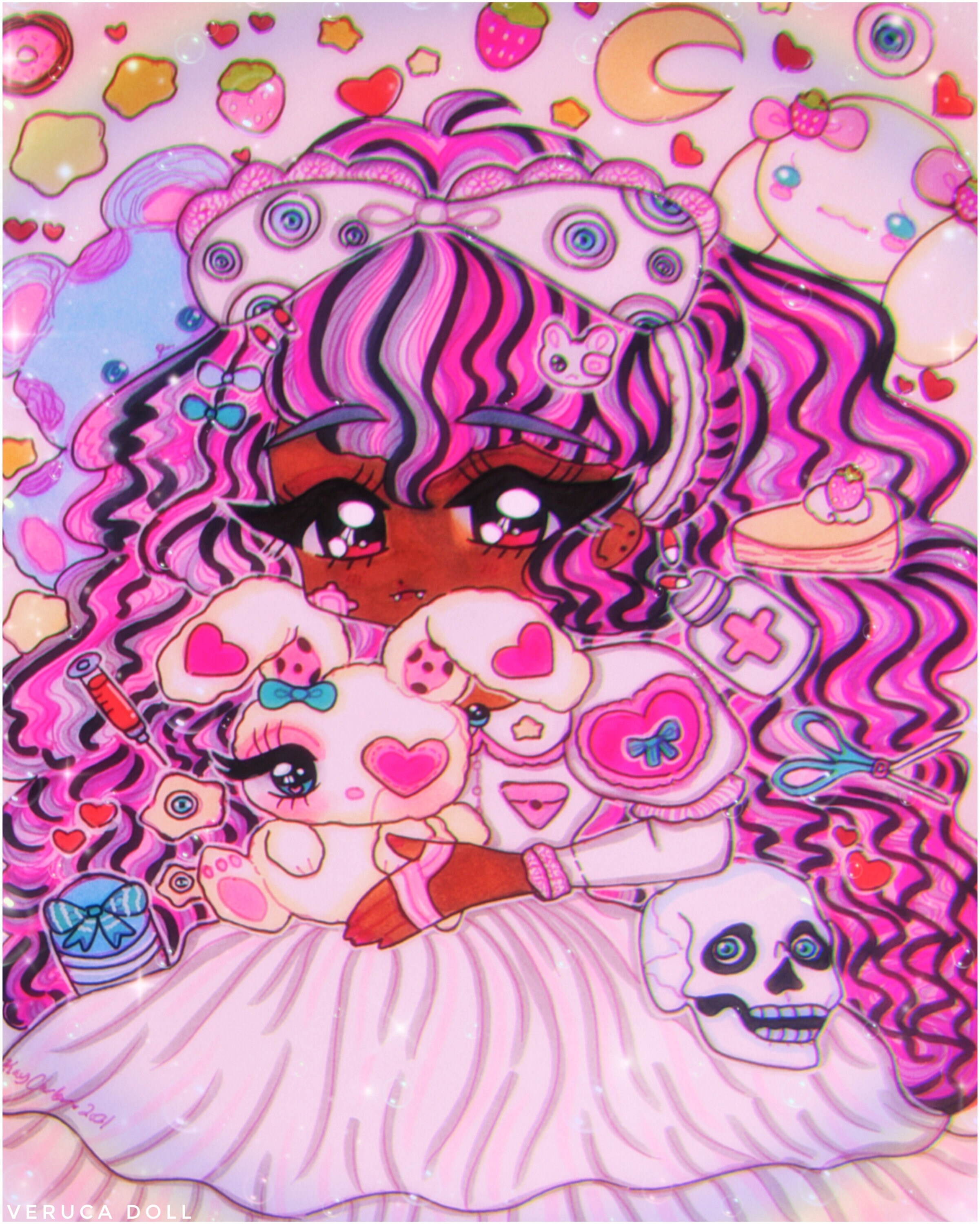 90s Anime Pastel Goth Art Print Sizes: 5x7 8x10 16x20 | Etsy