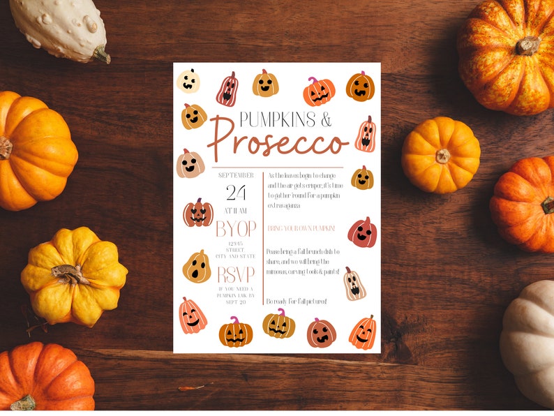 Pumpkin and Prosecco Fall Brunch Invitations - Etsy