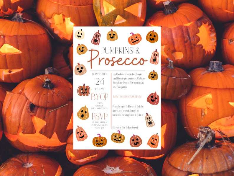 Pumpkin and Prosecco Fall Brunch Invitations - Etsy