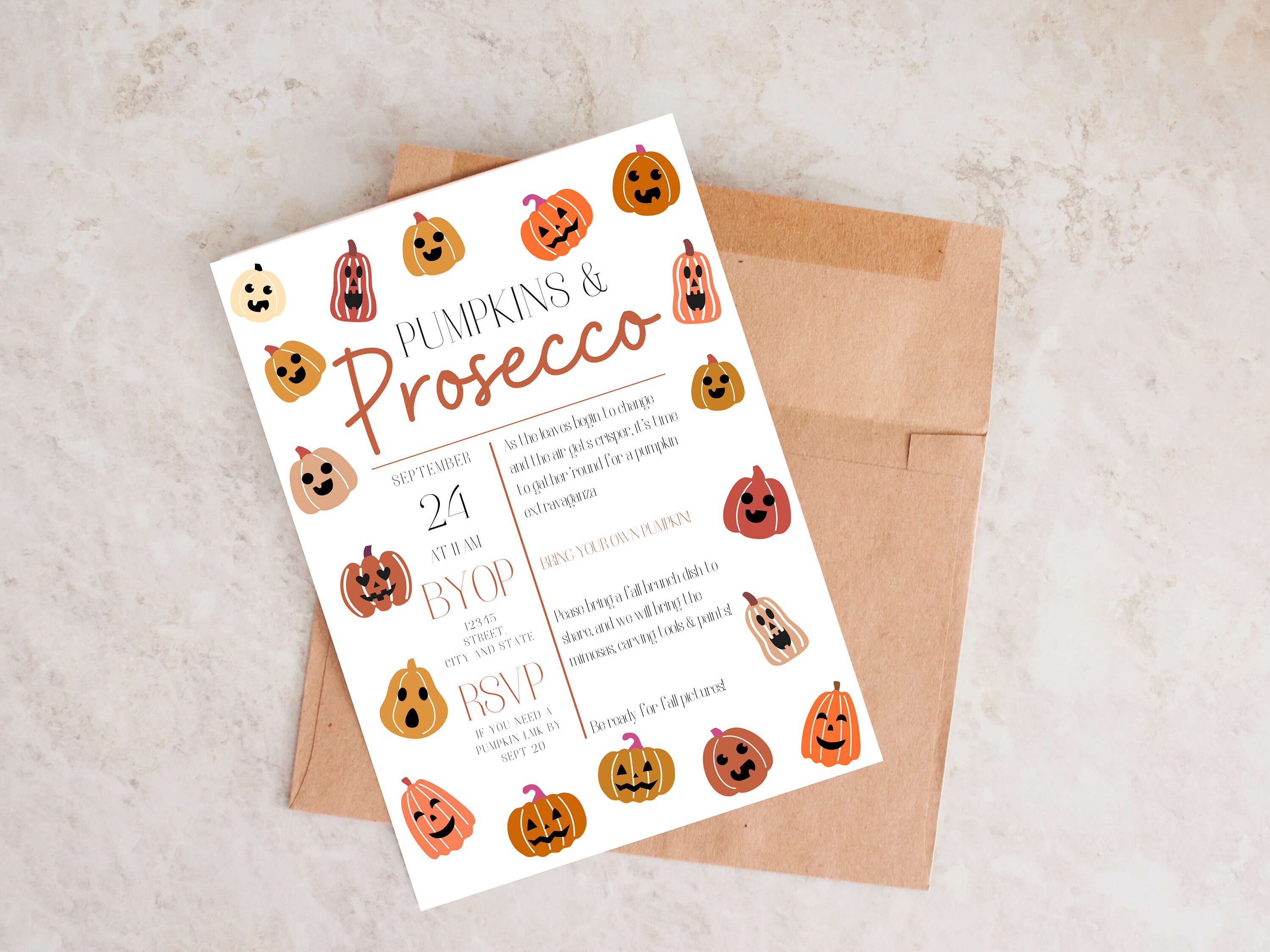 Pumpkin and Prosecco Fall Brunch Invitations - Etsy