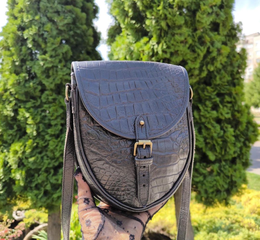 MULBERRY Black Oak Congo Croc Leather Saddle Bag Cross Body - Etsy