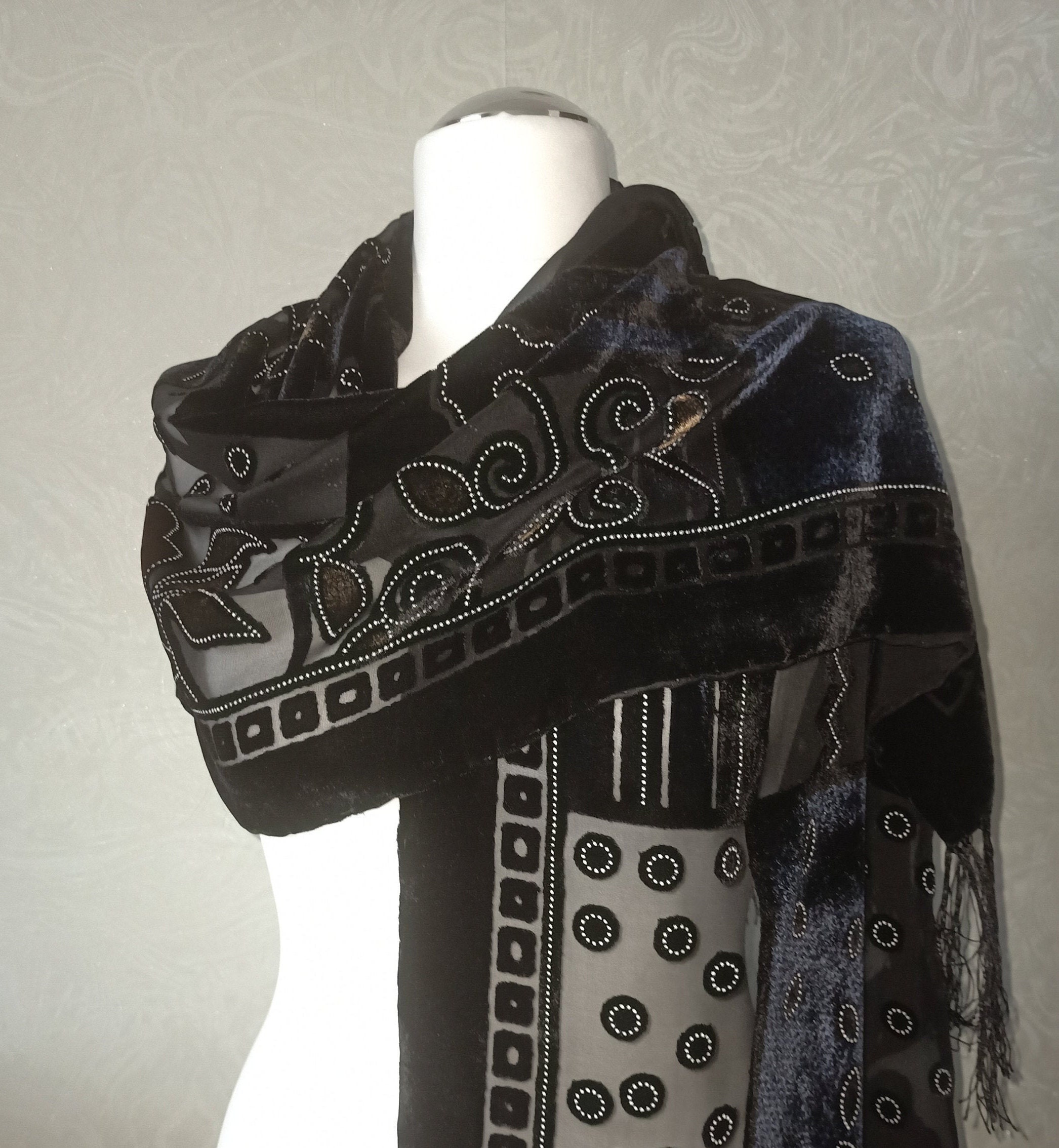 ELEGANCE DEVORE scarf Vintage Devore Velvet Silk Scarf Black | Etsy