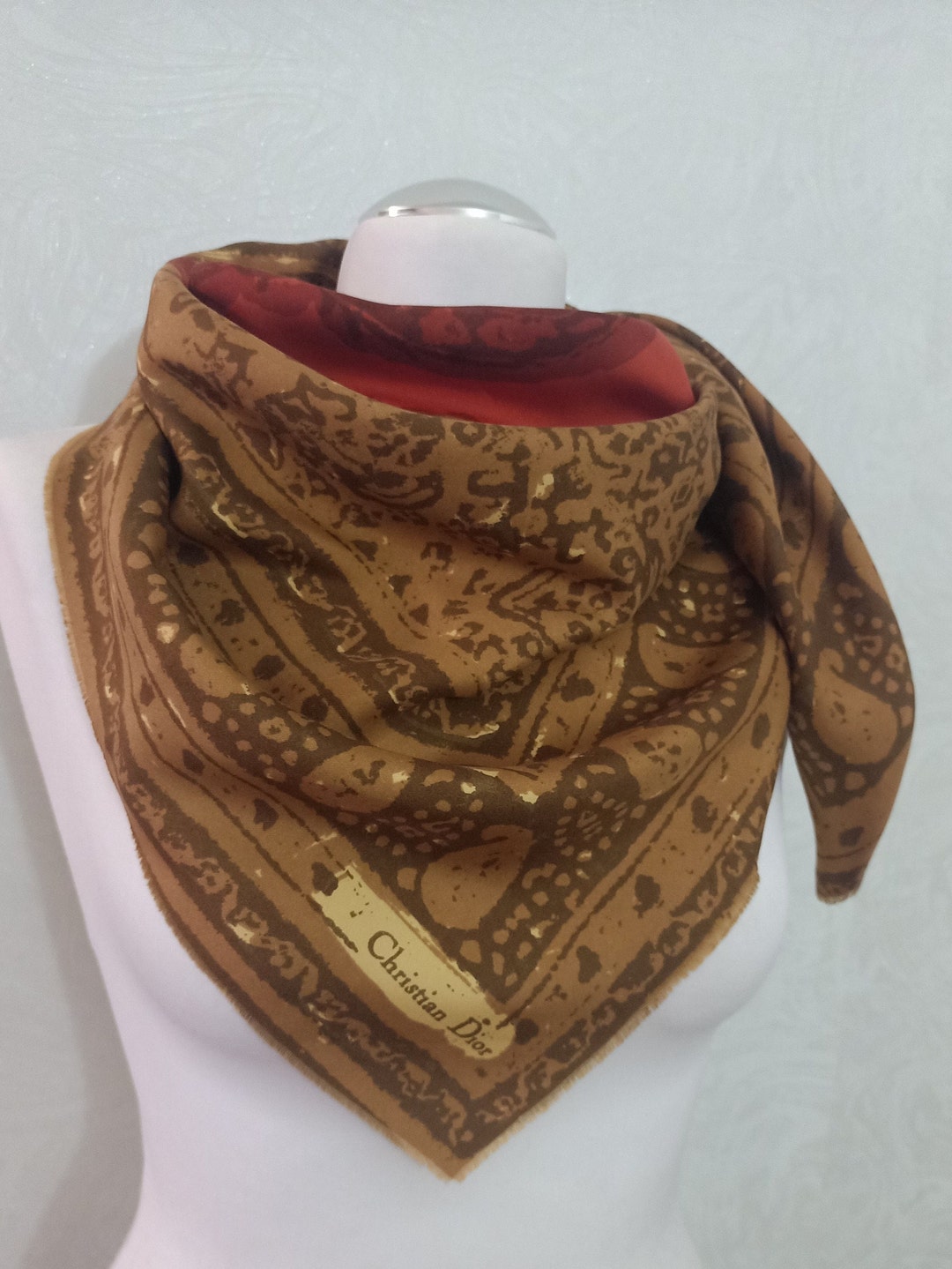 CHRISTIAN DIOR Seidenschal seidenschal hellbraun rot abstrakt ...