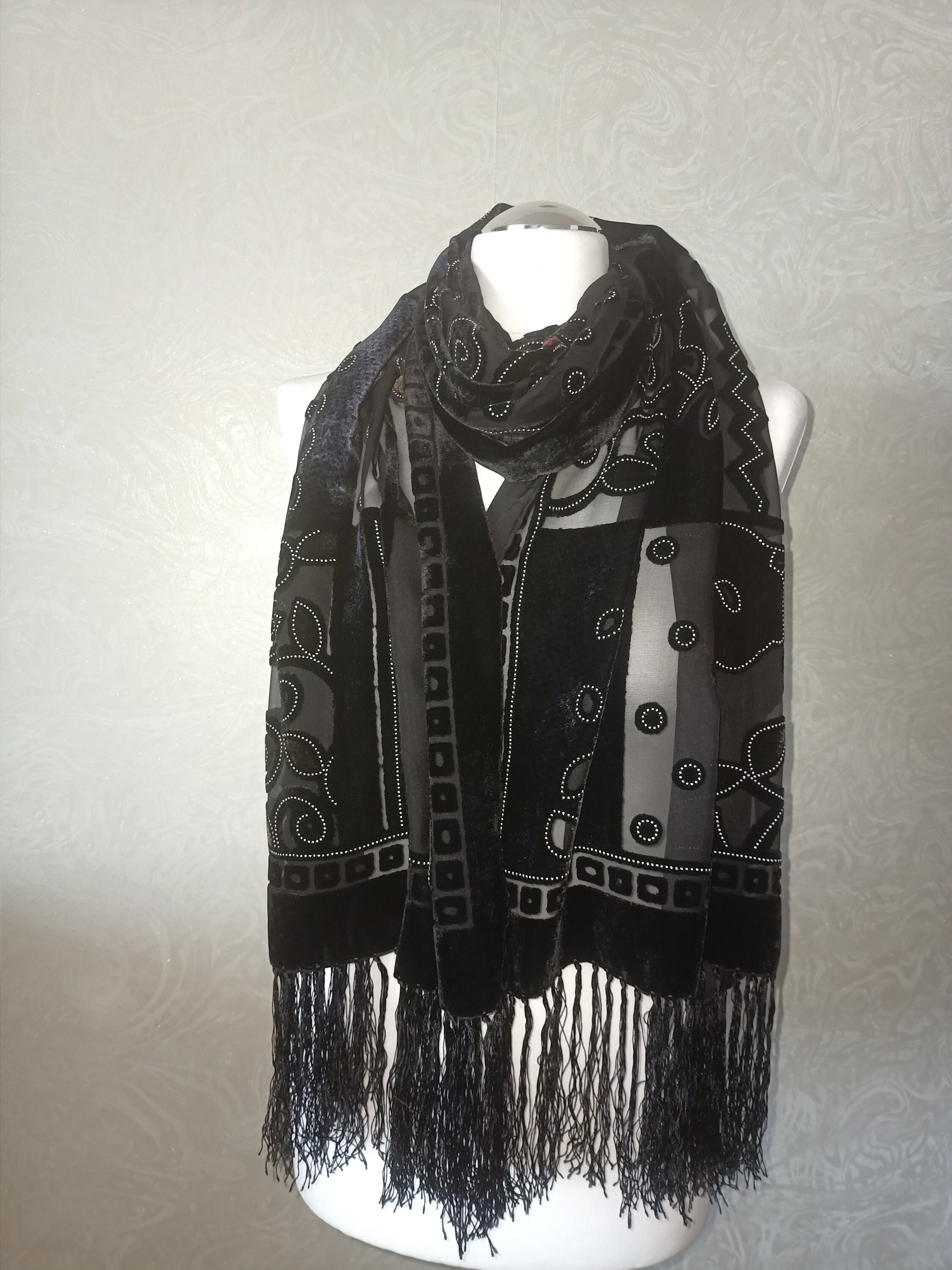 ELEGANCE DEVORE scarf Vintage Devore Velvet Silk Scarf Black | Etsy