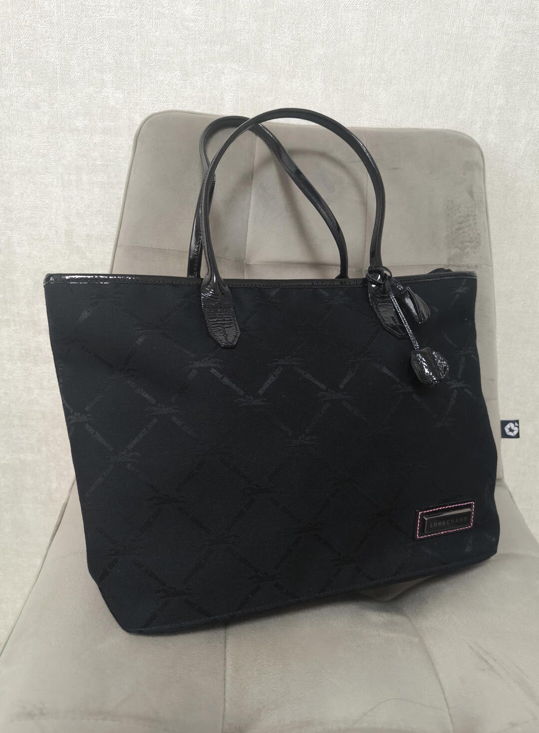 LONGCHAMP Black Fabric Logo Monogram Shoulder Bag Tote - Etsy