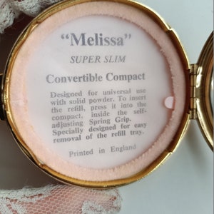 Melissa Super Slim Vintage Ladies Powder Compact Gold Tone Floral Rose ...