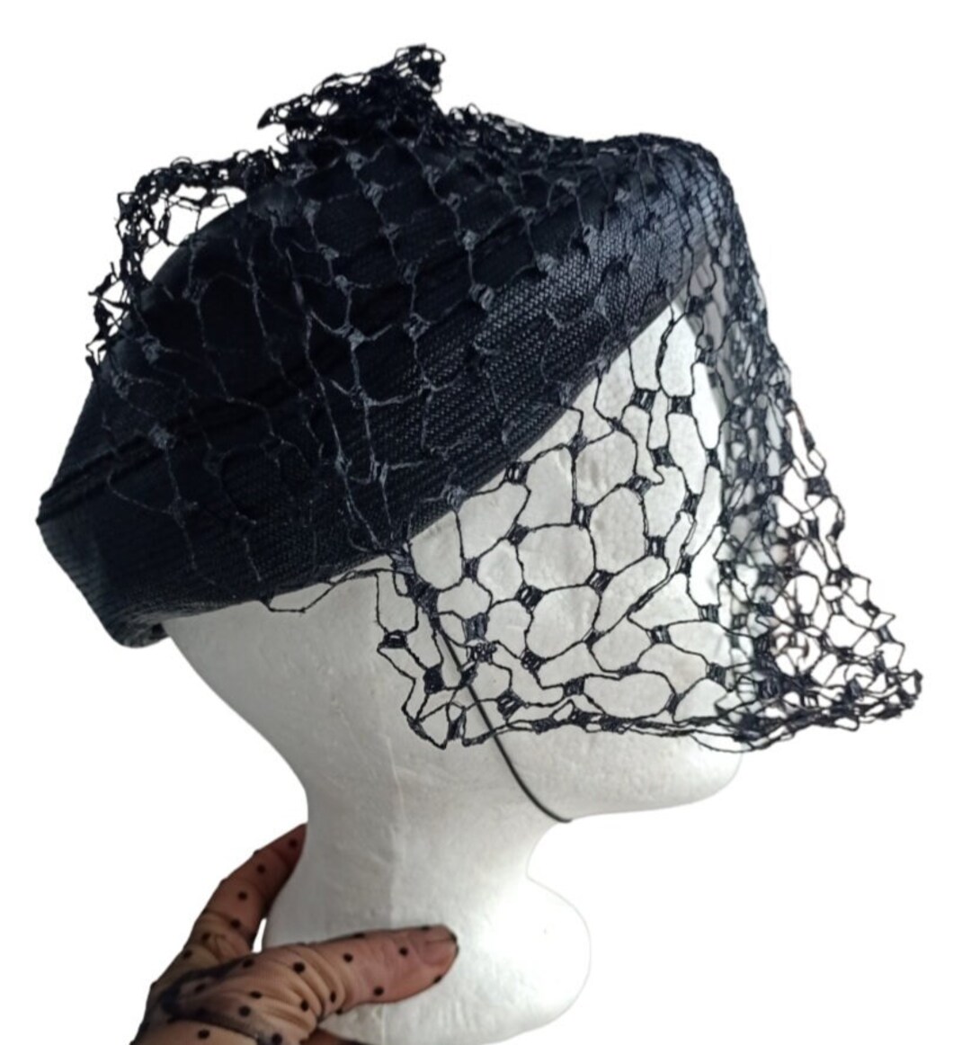 50-60s Christian Dior Black Straw? Pill Box Hat With George Malyard ...