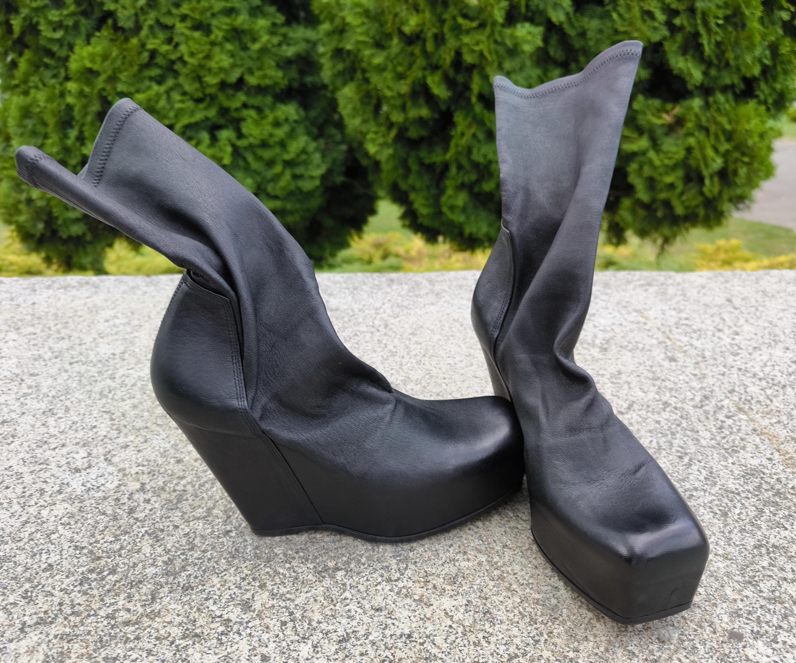 RICK OWENS Black Leather Women Platform Boots EUR 36 |us 6 RICK OWENS Black Leather Women Platform Boots EUR 36 |us 6