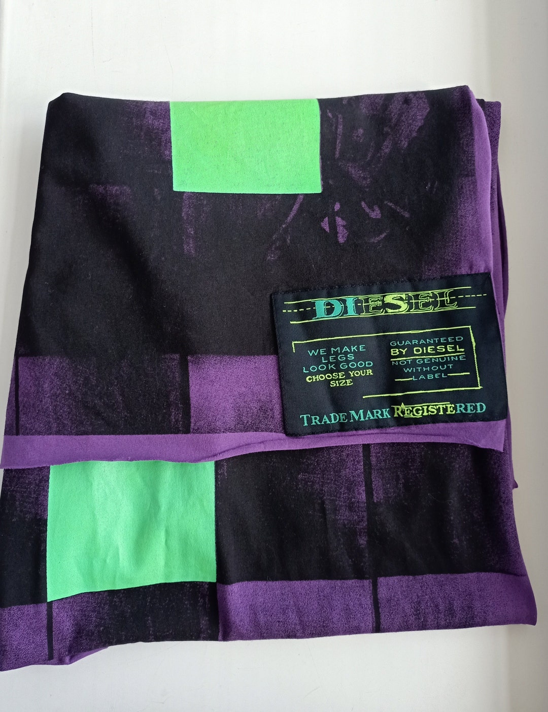 DIESEL Purple Green Check Cotton Long Scarf 22040 Cm - Etsy