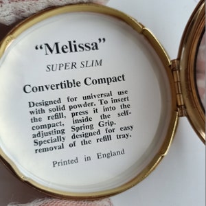 Melissa Super Slim Vintage Ladies Powder Compact Gold Tone Floral Rose ...
