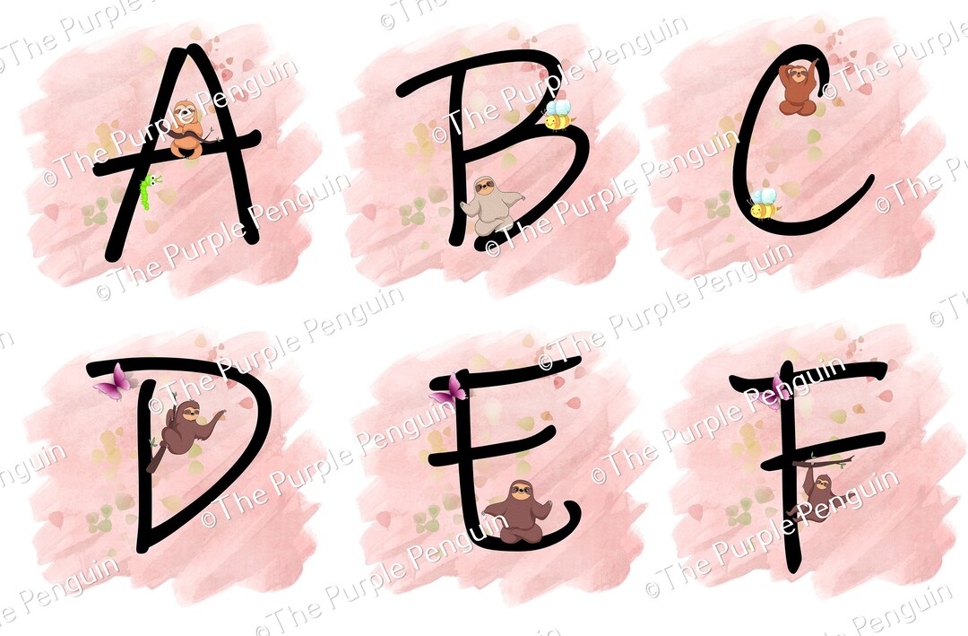 Watercolour Splash Sloth Alphabet - Etsy