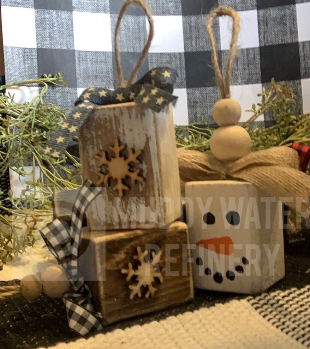 12 Piece Primitive Wood Block Ornaments - Etsy