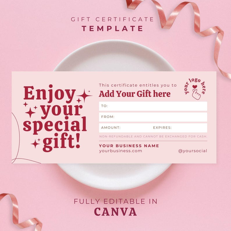 Gift Certificate Template, DIY Printable Voucher, Editable Gift Card ...