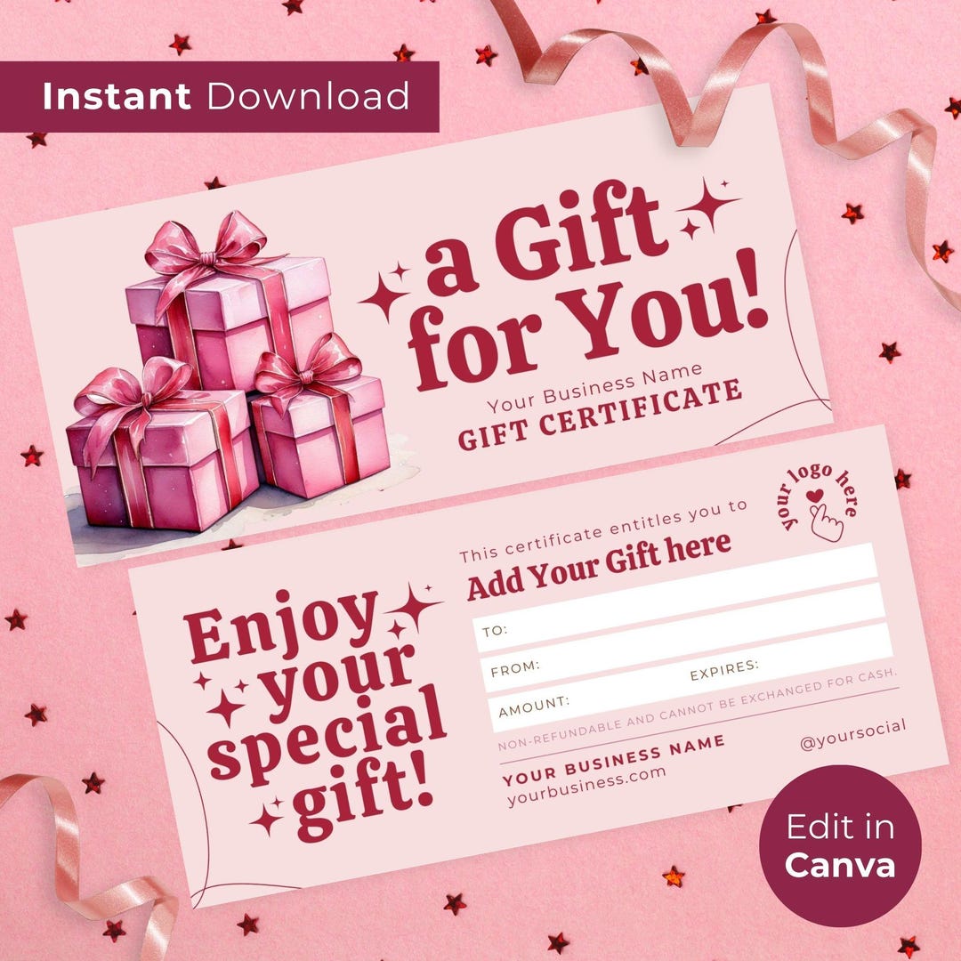 Gift Certificate Template, DIY Printable Voucher, Editable Gift Card ...