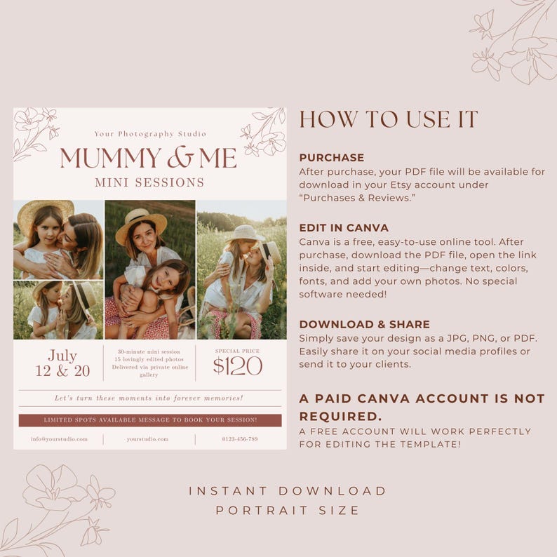 Mummy and Me Mini Session Canva Template, Instagram Post, Editable ...