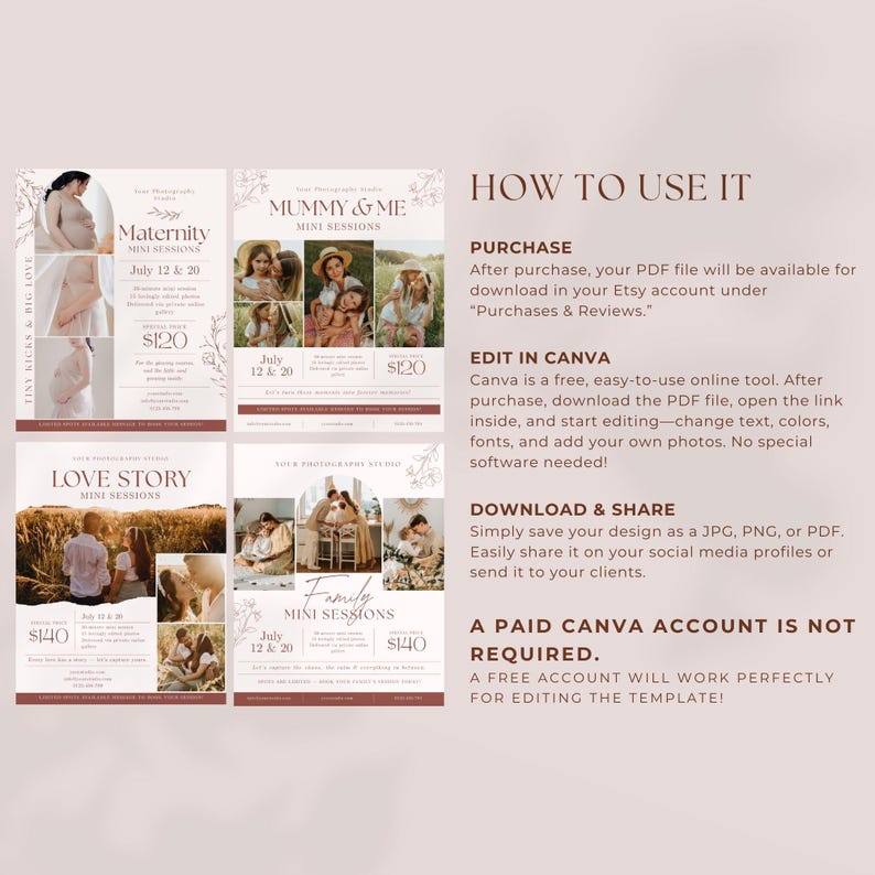 Mini Session Editable Canva Template Set – Family, Maternity, Mummy ...