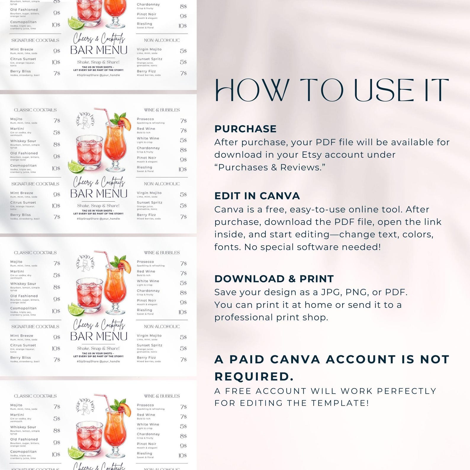 Bar Menu Template, Cocktail Menu, Drink Menu Sign, Signature Drinks ...