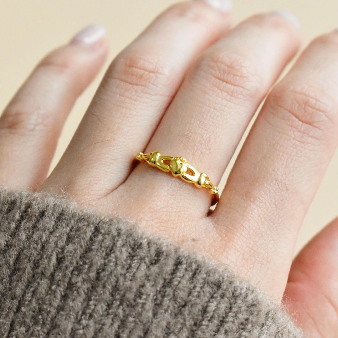 Dainty Claddagh Ring · Sterling Silver Celtic Ladies Ring · 18K Gold Irish Claddagh Thin ...