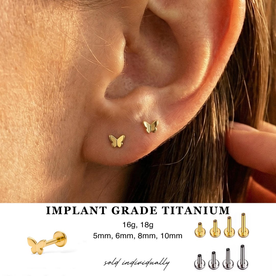 18G/16G Titanium Flatback Earrings • Helix Earring • Tragus Earring ...