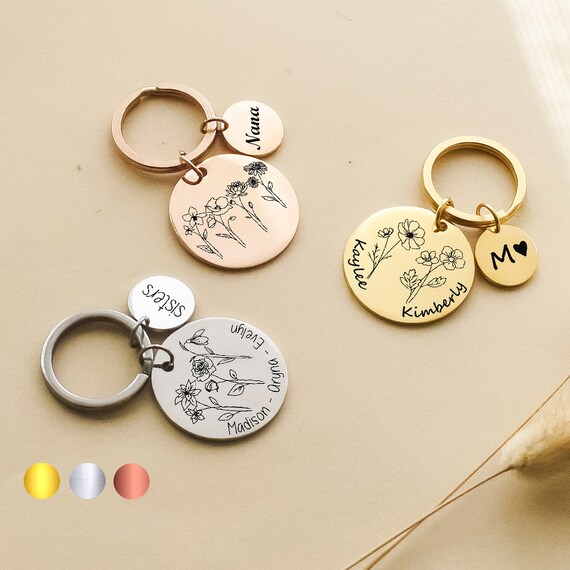 discounted buying Personalized Name Initials Birth Flower Key Chain ...
