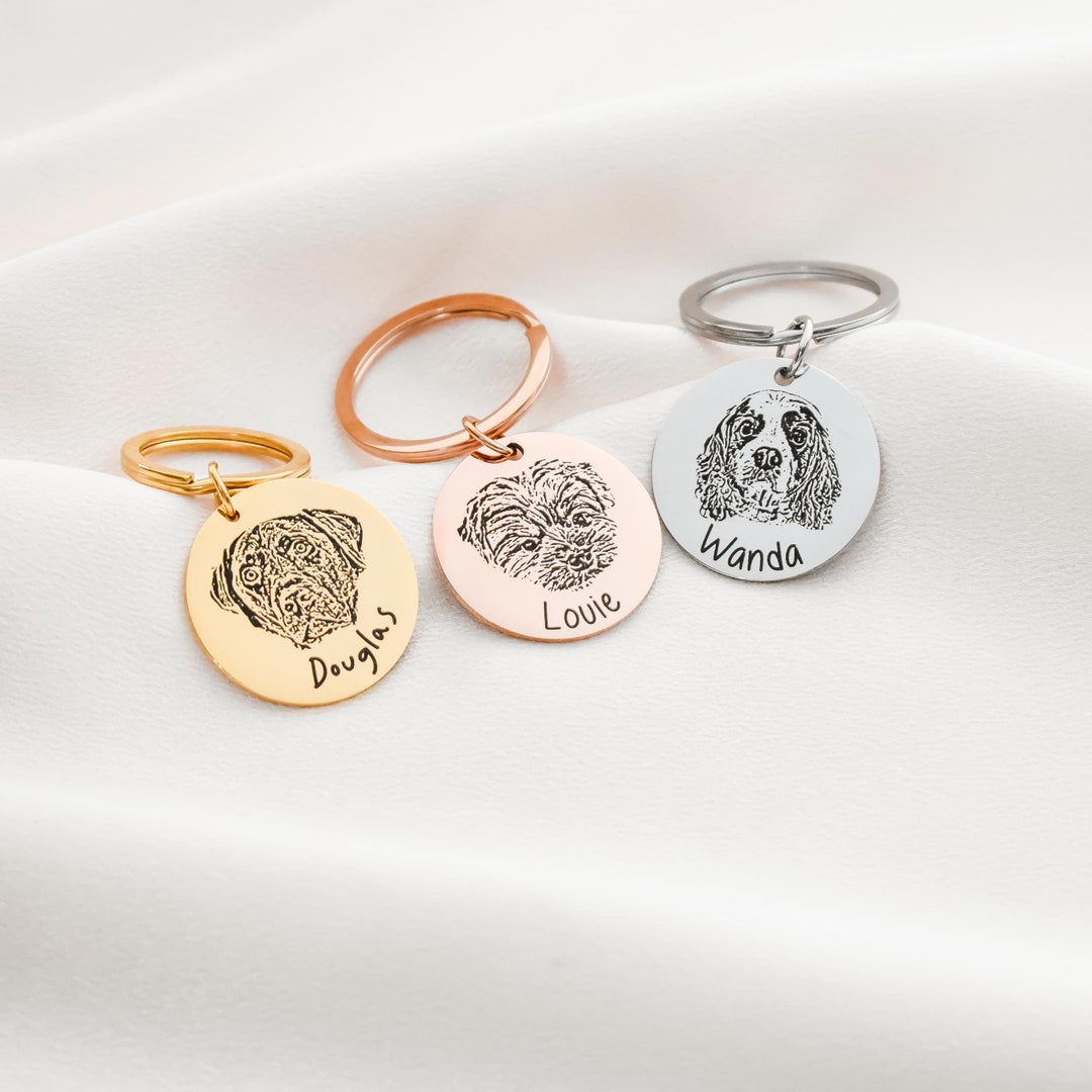 Pet Portrait Personalized Key Chain Gifts for Dog Mom, Cat Engraved ...