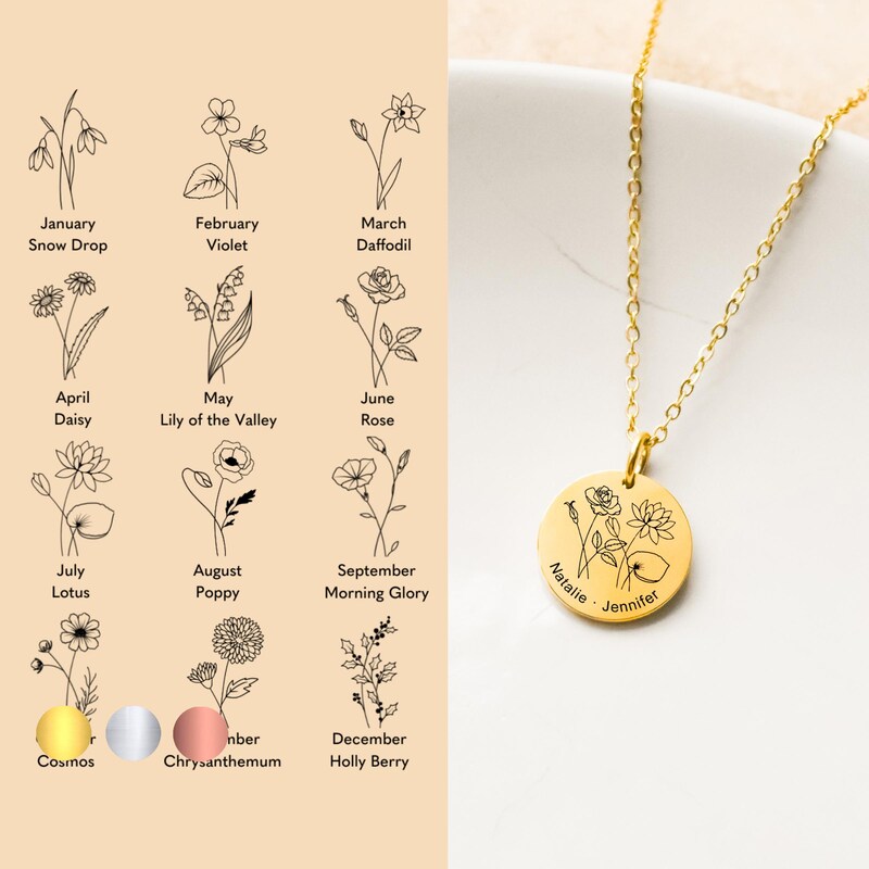 Birth Month Flower With Name - Etsy