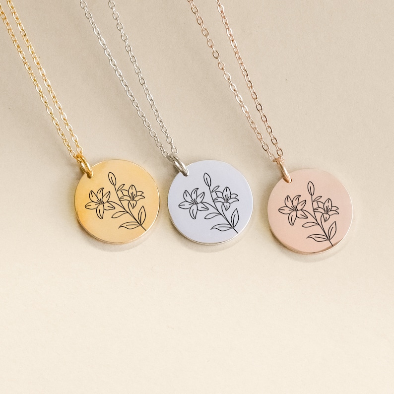 Lily Birth Month Birth Flower Necklace Personalized Lilies Flower ...